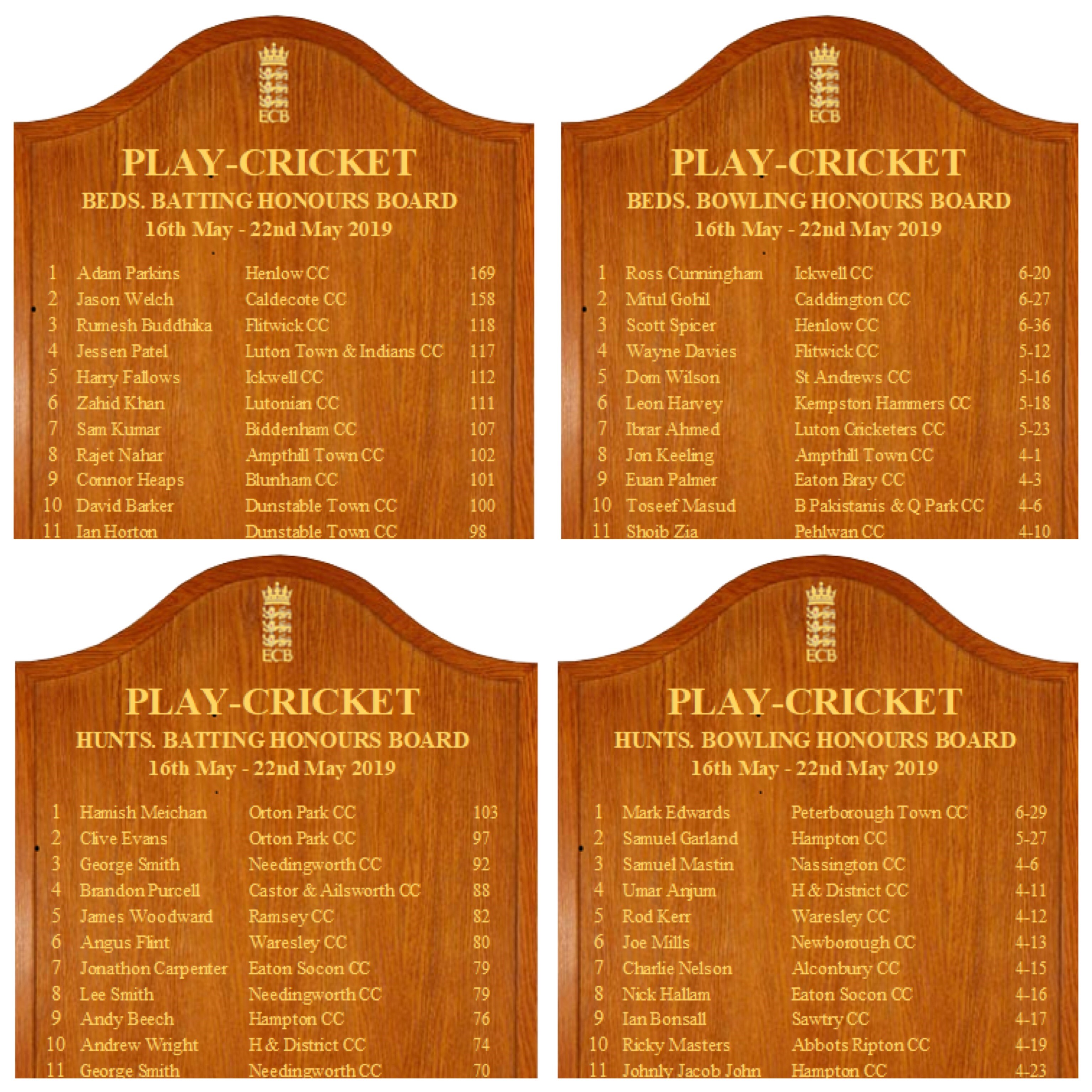Cricket East - News - Honours Boards 2019 Season