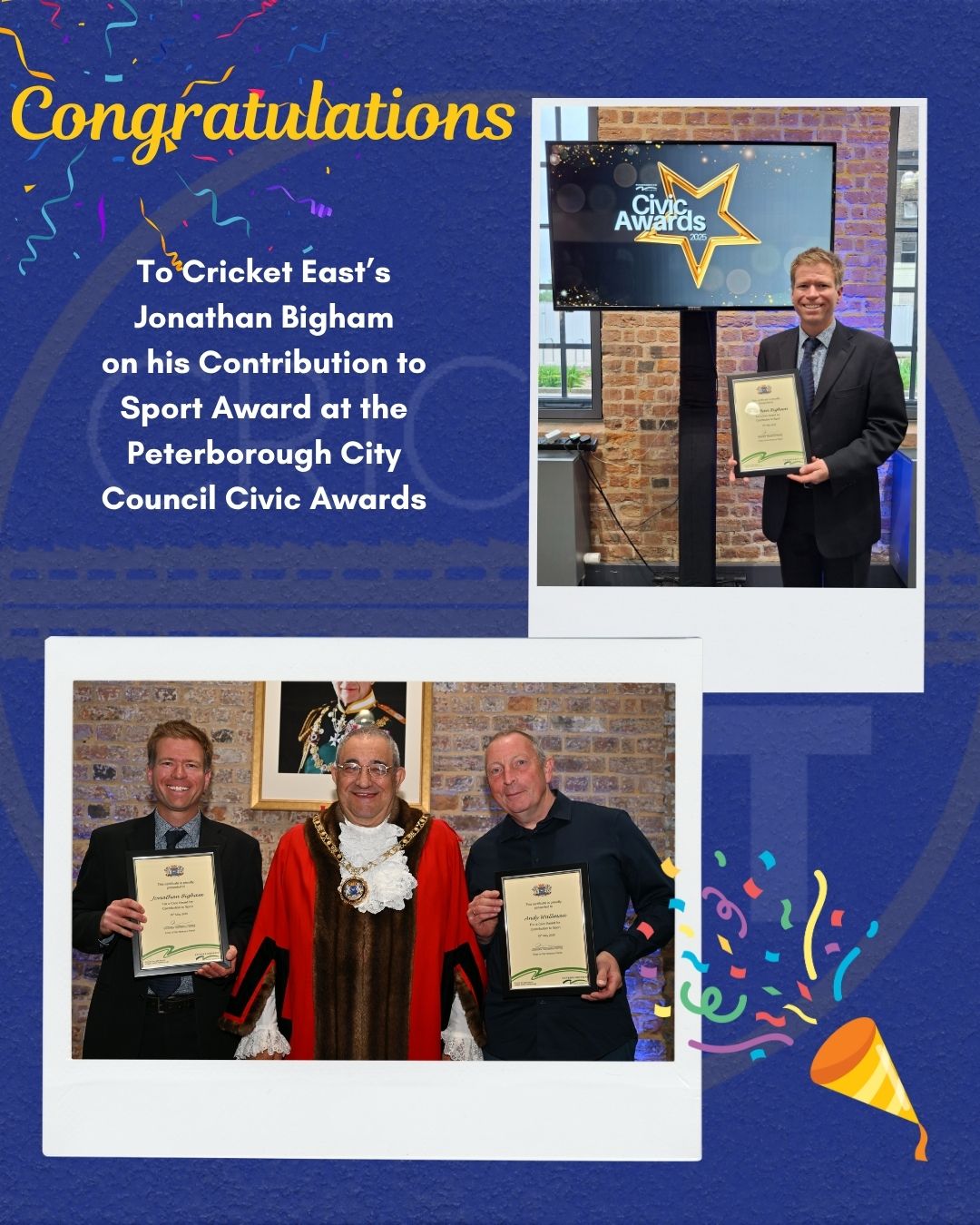 Cricket East - News - Jonathan Bigham Wins Civic Sports Award