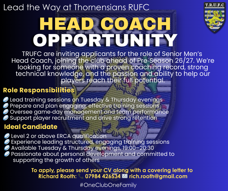 Yorkshire RFU - News - HEAD COACH - opportunity