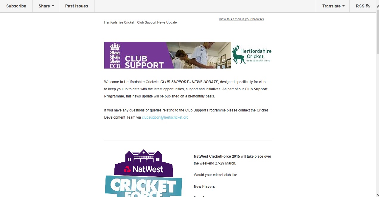 Hertfordshire Cricket - News - Club Support - News Update