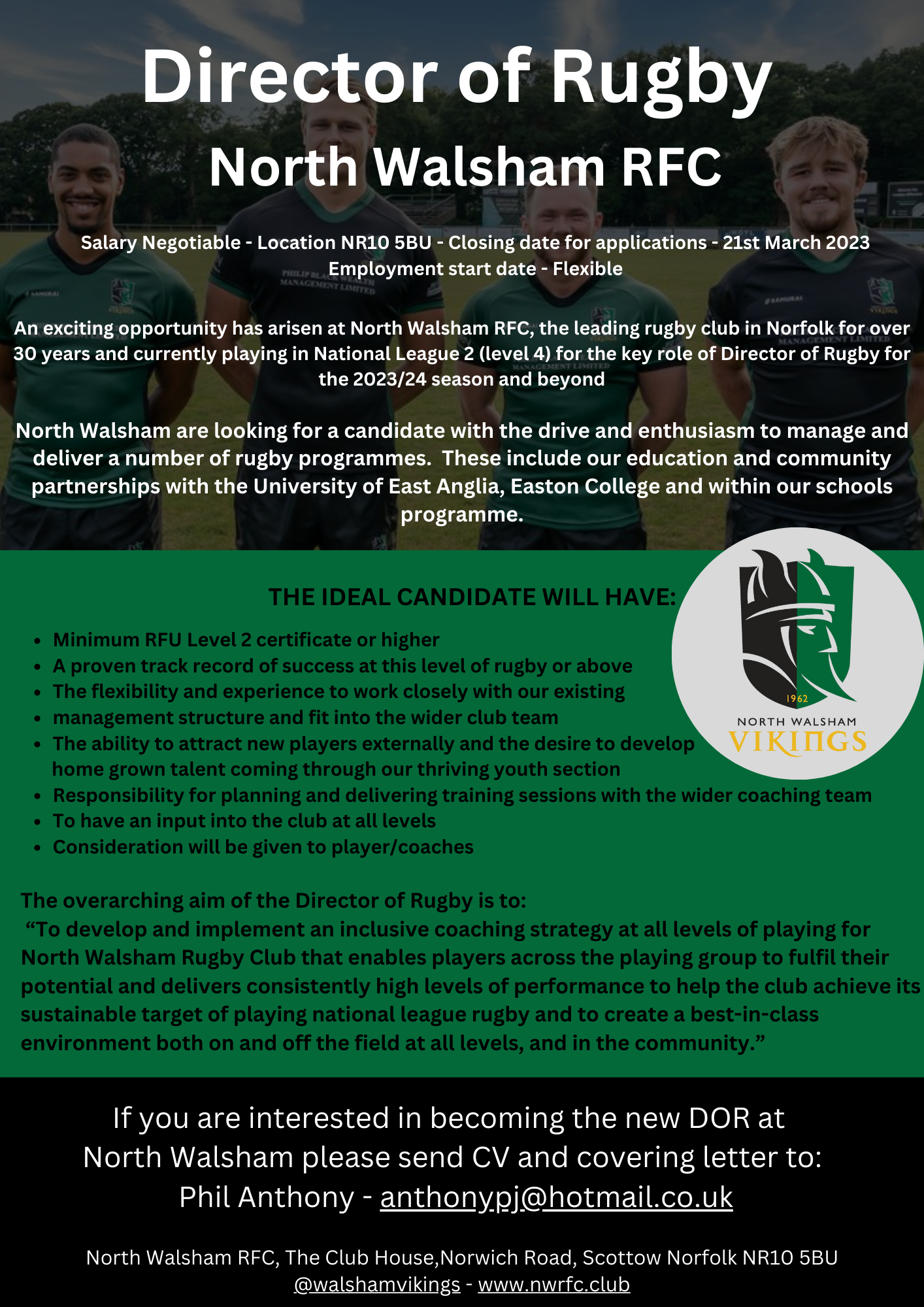 Eastern Counties Rugby Union - News - North Walsham RFC are looking to ...