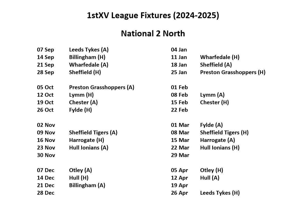 1stXV LEAGUE FIXTURES FOR NEW SEASON