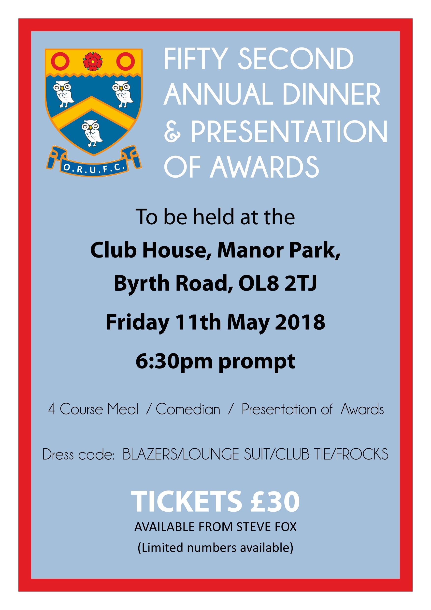 Oldham Rugby Union - Annual Club Dinner and Presentation Evening ...