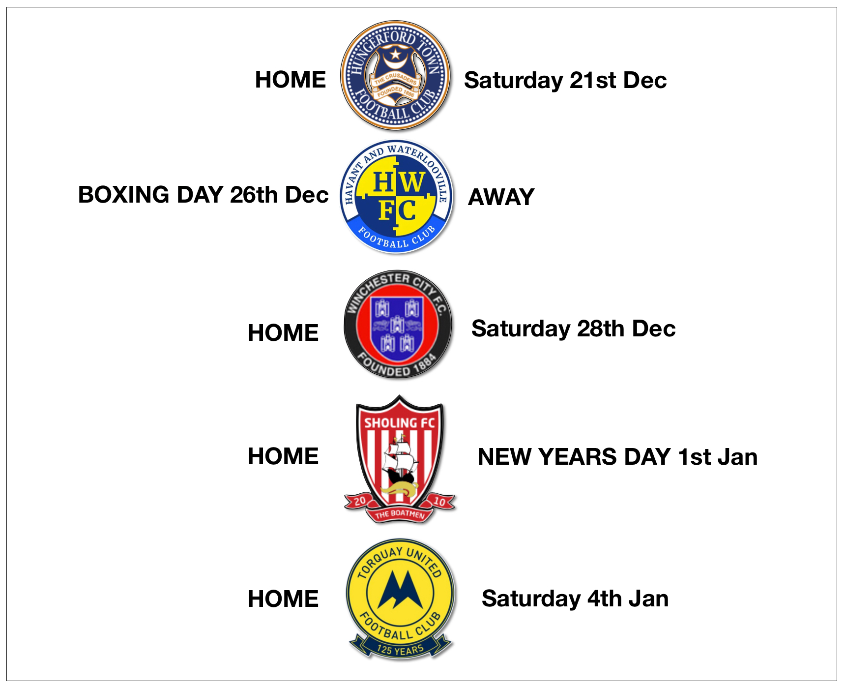 Next Up - This Saturday’s Kick Off To Our Festive Fixtures