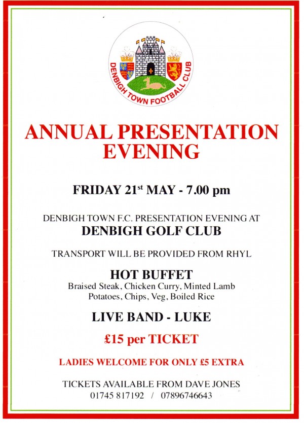 Annual Presentation Evening - News - Denbigh Town Football Club