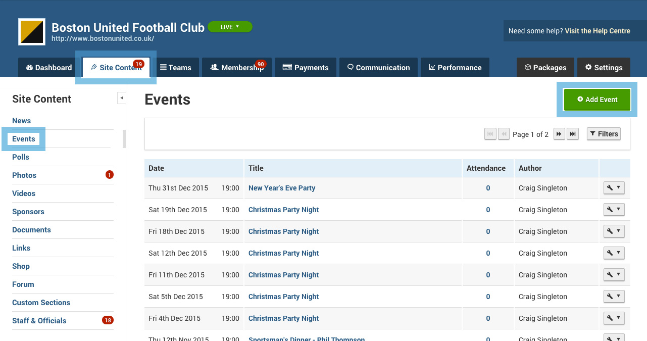 Events - News, Events & Polls - Site Content - Club Website - User ...