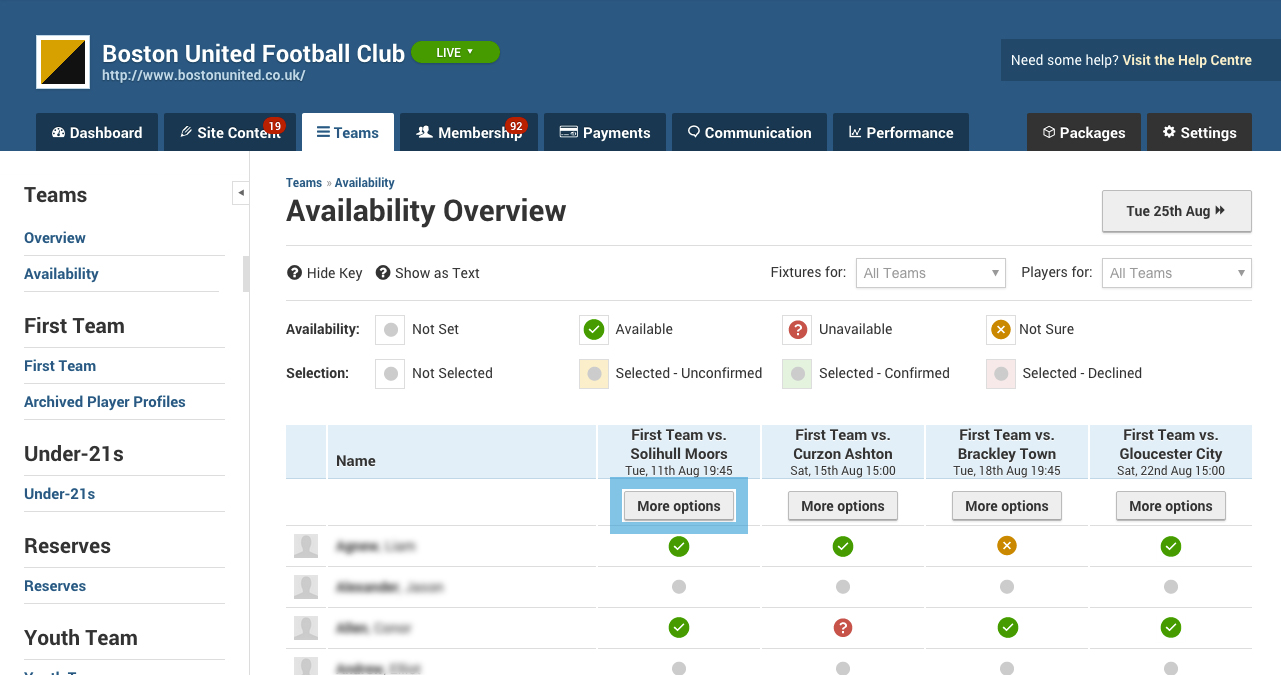Availability - Manage Availability & Team Selection (For Coaches & Team ...