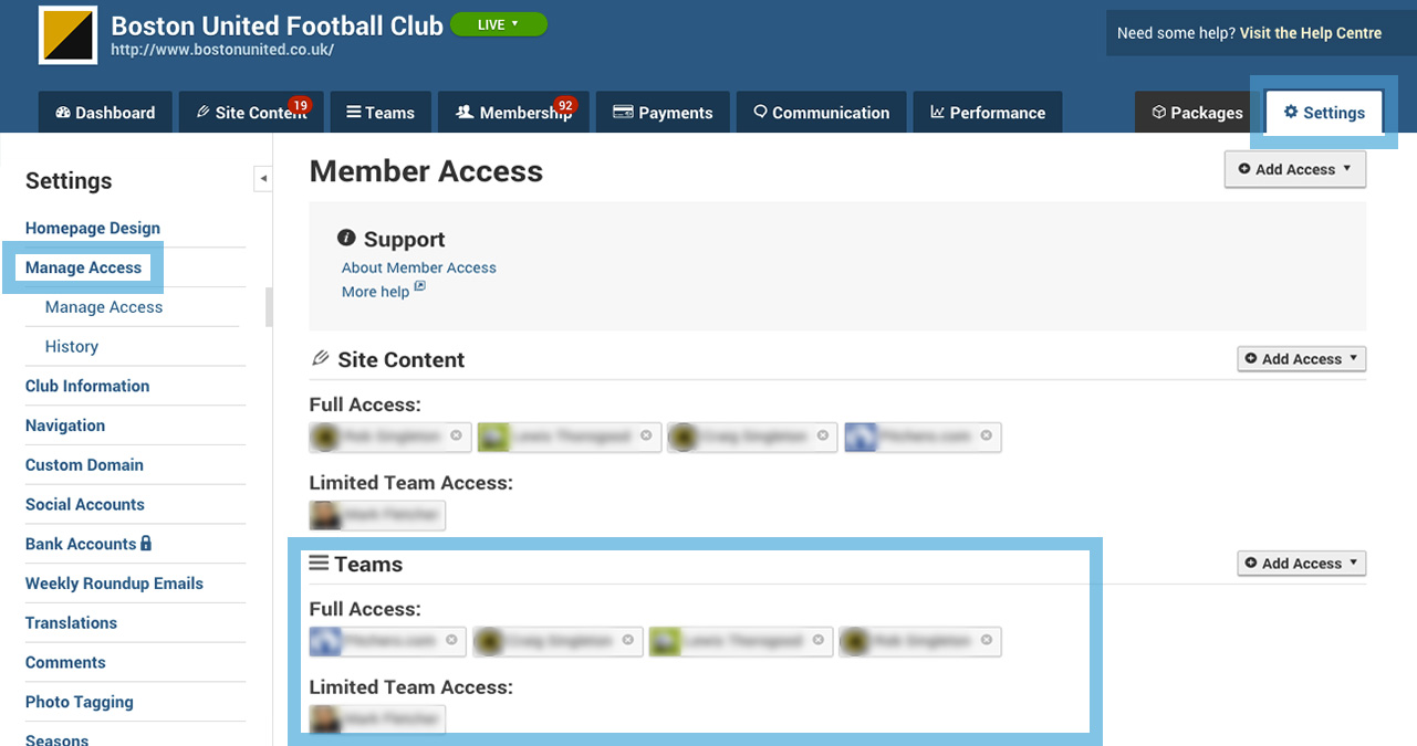 Team Admins - Teams - Club Website - User Guides - Pitchero